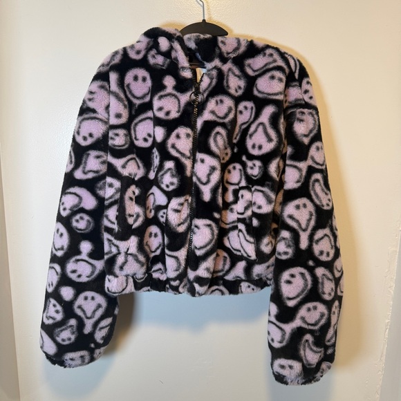 Smiley | Jackets & Coats | Smiley X Hm Black And Purple Fuzzy Fur ...